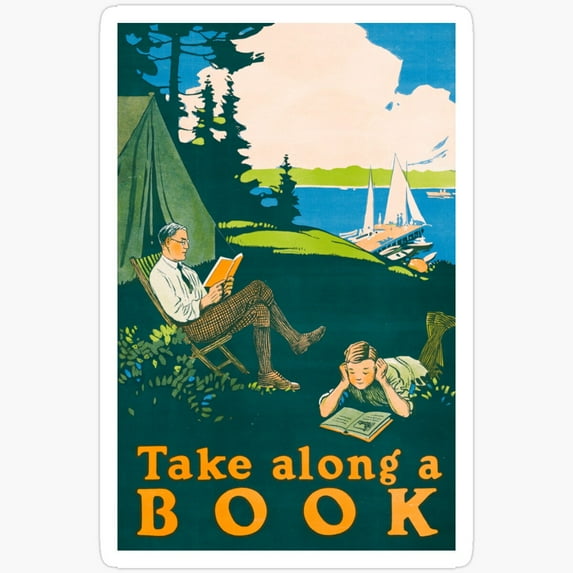 DOPASTICKER Take Along A Book Vintage Camping Poster Sticker Waterproof ...