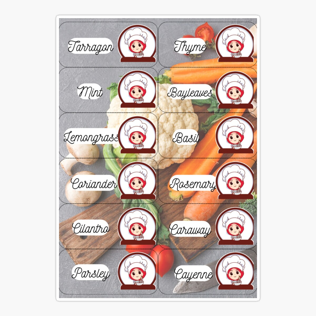 DOPASTICKER Talented Kitchen 12 Piece Set Herbal Ingredients Jar Labels ...