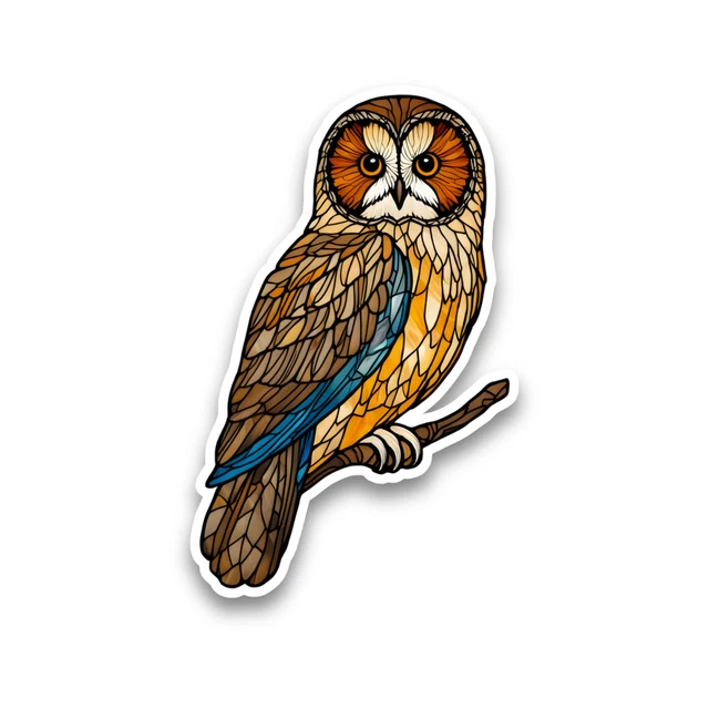 DOPASTICKER Tawny Owl Faux Stained Glass Style Opaque Vibrant Glass Art ...