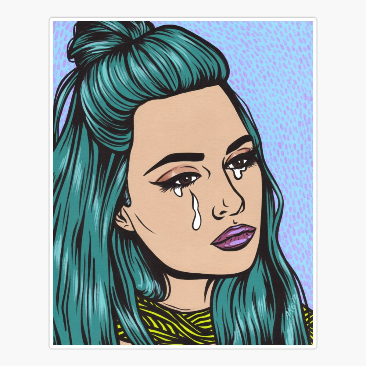 DOPASTICKER Teal Tears, Crying Comic Pop Art Girl Sticker, Phone ...