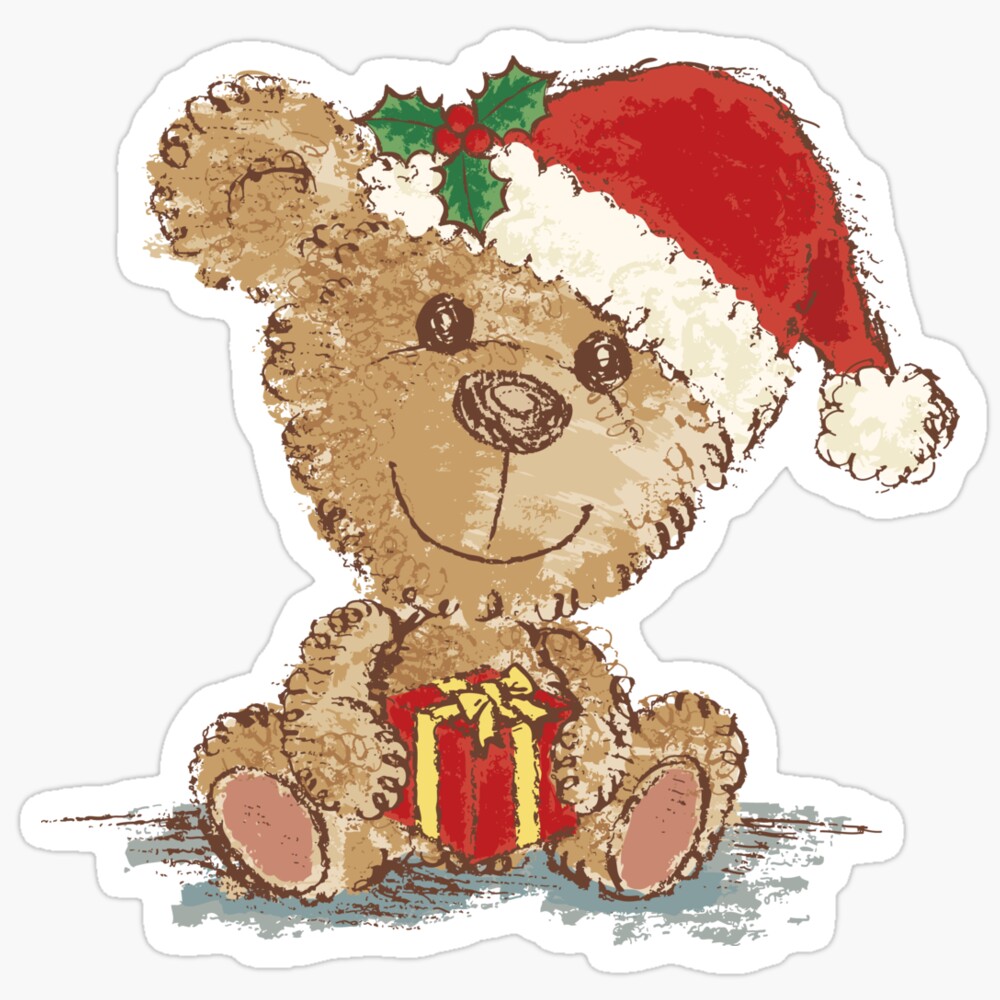 DOPASTICKER Teddy Bear At Christmas Sticker Phone Decal Water Bottle ...