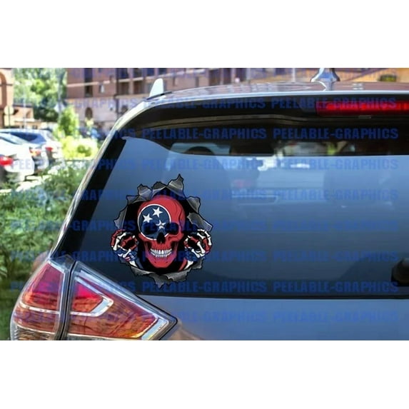 DOPASTICKER Tennessee State Flag Skull Peeking Effect Sticker Tn ...