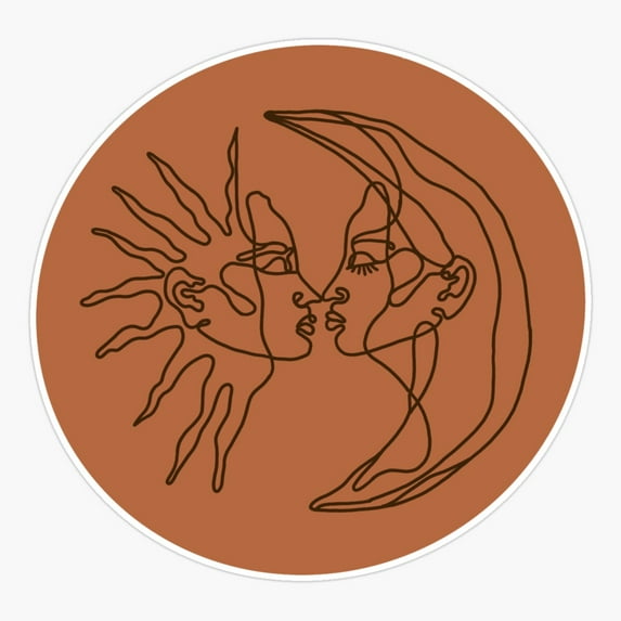 DOPASTICKER Terracotta Sun And Moon Line Drawing Sticker, Phone Sticker ...