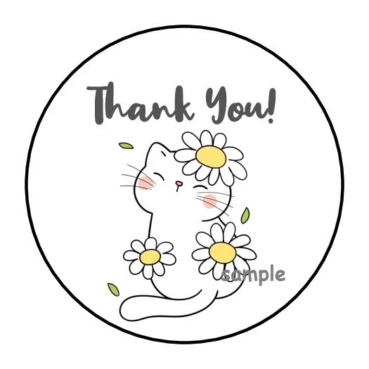 DOPASTICKER Thank You Cat Kitten With Daisies Stickers Phone Decal ...