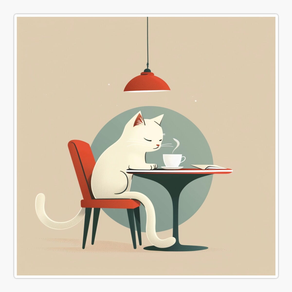 DOPASTICKER The Cat Reader At The Cafe Sticker, Phone Sticker Car ...