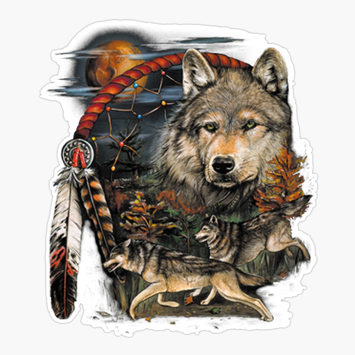 DOPASTICKER Three Wolves Hunting In Moonlight Sticker, Phone Sticker ...