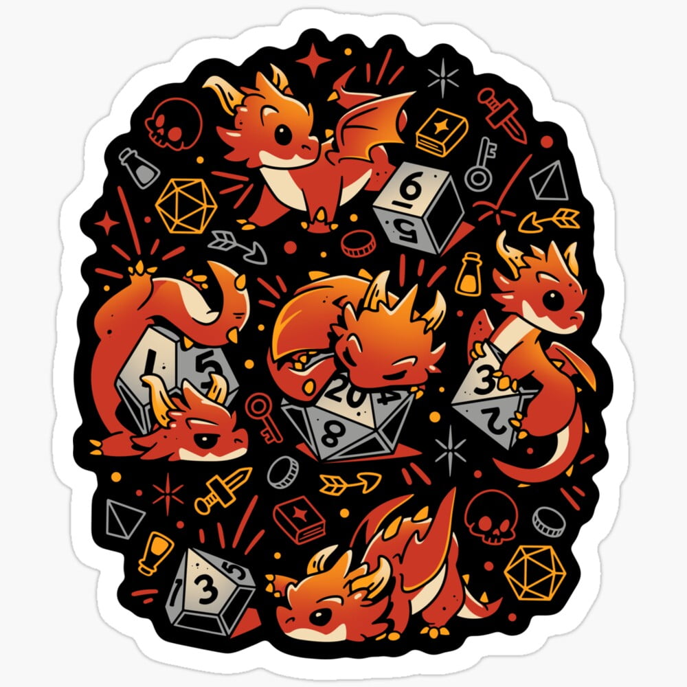 DOPASTICKER Tiny Dragon Dice Sticker Phone Decal Water Bottle Stickers ...
