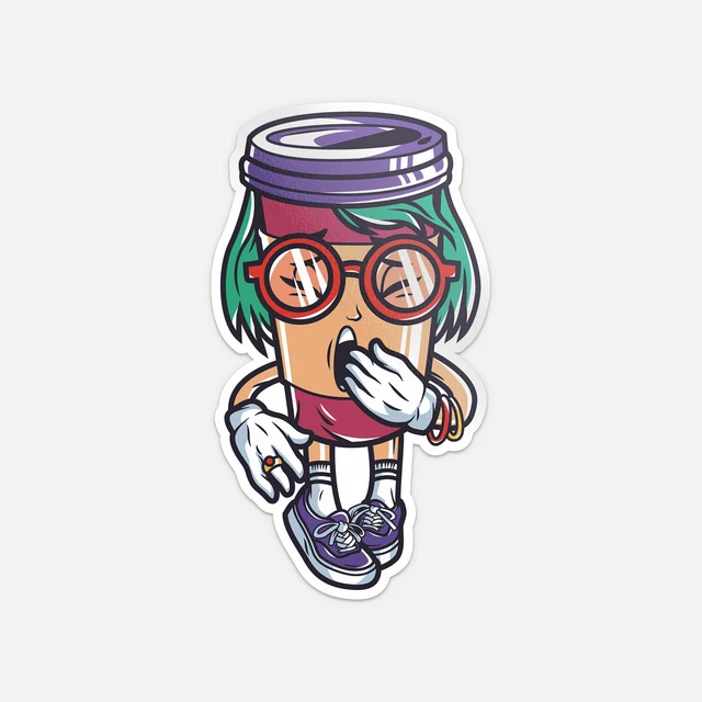 DOPASTICKER Tired Cup College Cartoon Sticker Decal Phone Decal Water ...