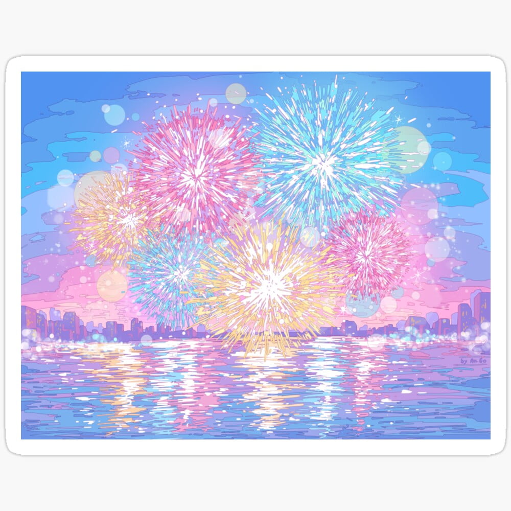 DOPASTICKER Tokyo, Suncet And Colorful Fireworks Sticker Phone Decal ...