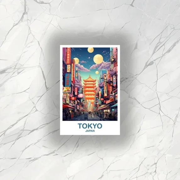DOPASTICKER Tokyo Travel Art Sticker, Japan Skyline, Vibrant Sunset ...