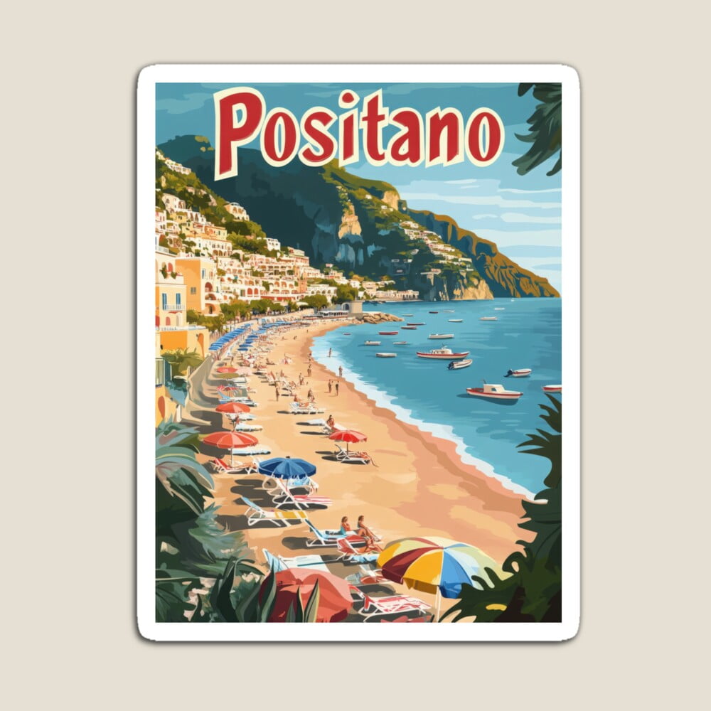 DOPASTICKER Tourists Relax On A Vibrant Beach In Positano, Italy ...