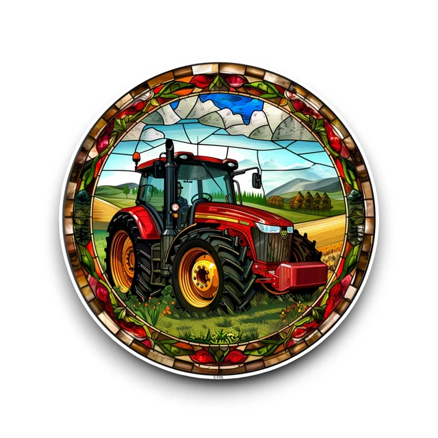 DOPASTICKER Tractor Farm Farmer Stained Glass Style Window Design ...