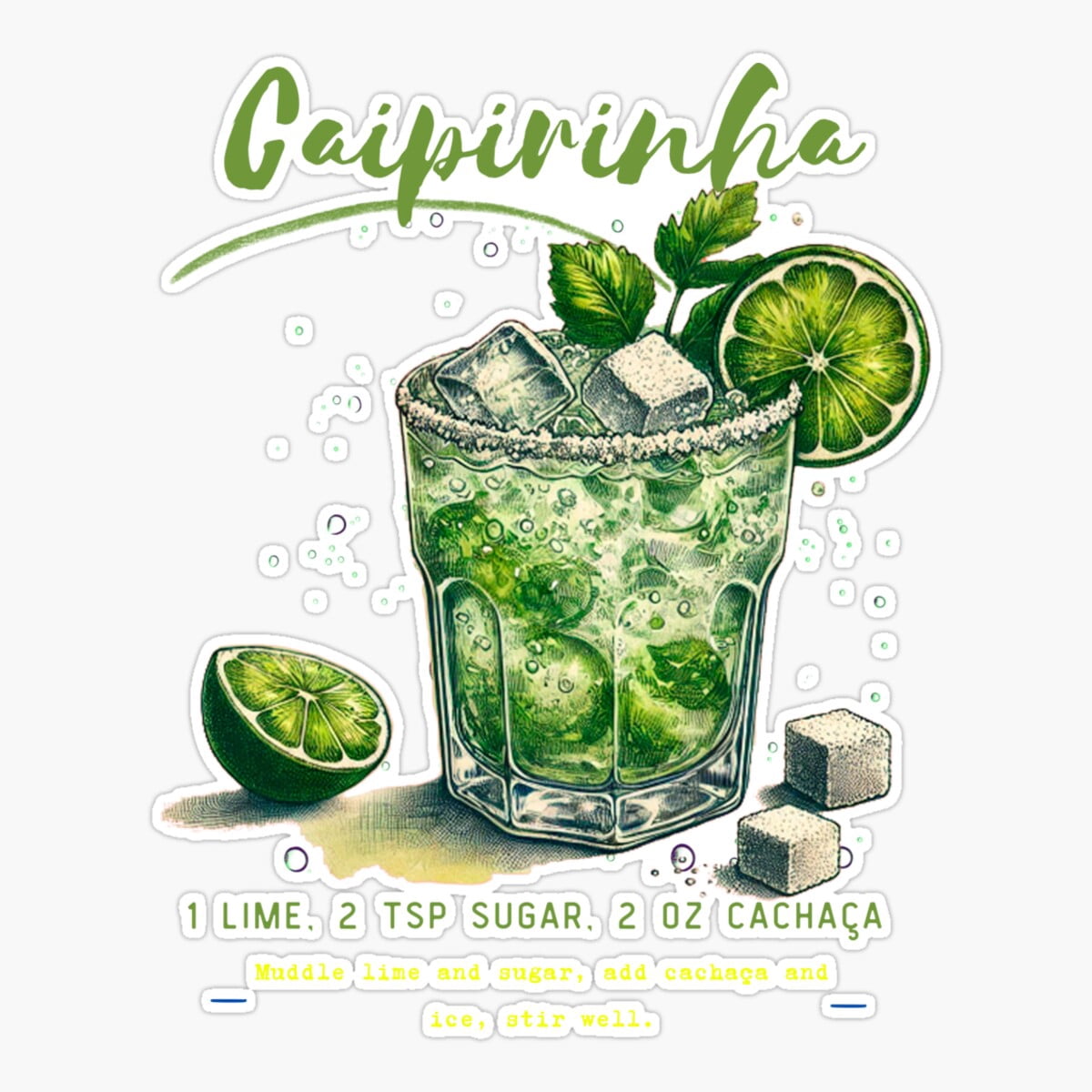 DOPASTICKER Traditional Brazilian Caipirinha Sticker, Vintage Or ...