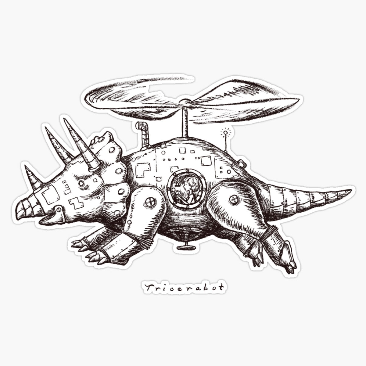 DOPASTICKER Tricerabot, Triceratops Mechanical Flying Machine Sticker ...
