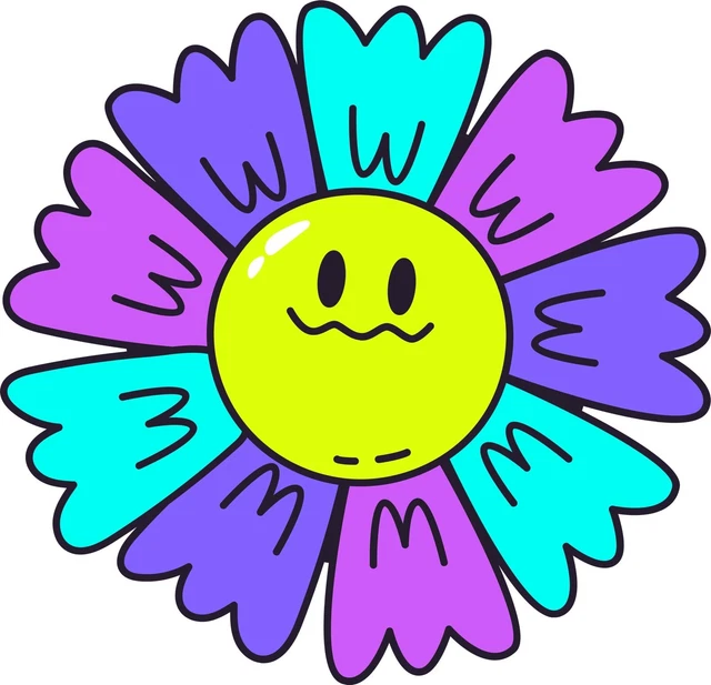 DOPASTICKER Trippy Flower Sticker Smiley Colorful Hippie Psychedelic ...