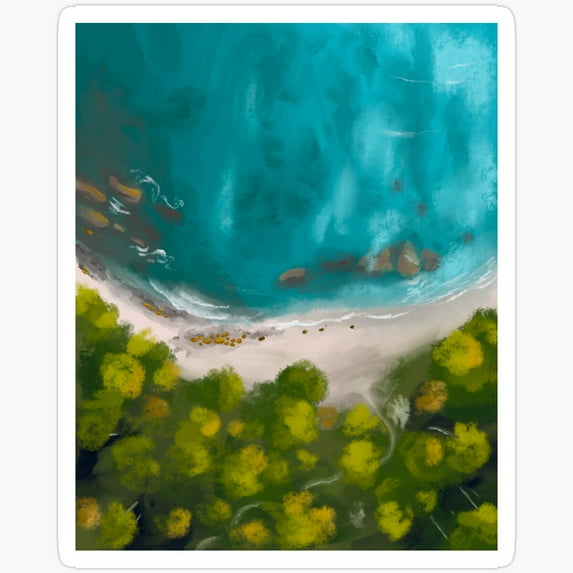 DOPASTICKER Tropical Beach Birds Eye View Sticker Waterproof Sticker ...