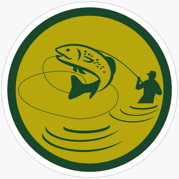 DOPASTICKER Trout Jumping Fly Fisherman Circle Retro Sticker Phone ...