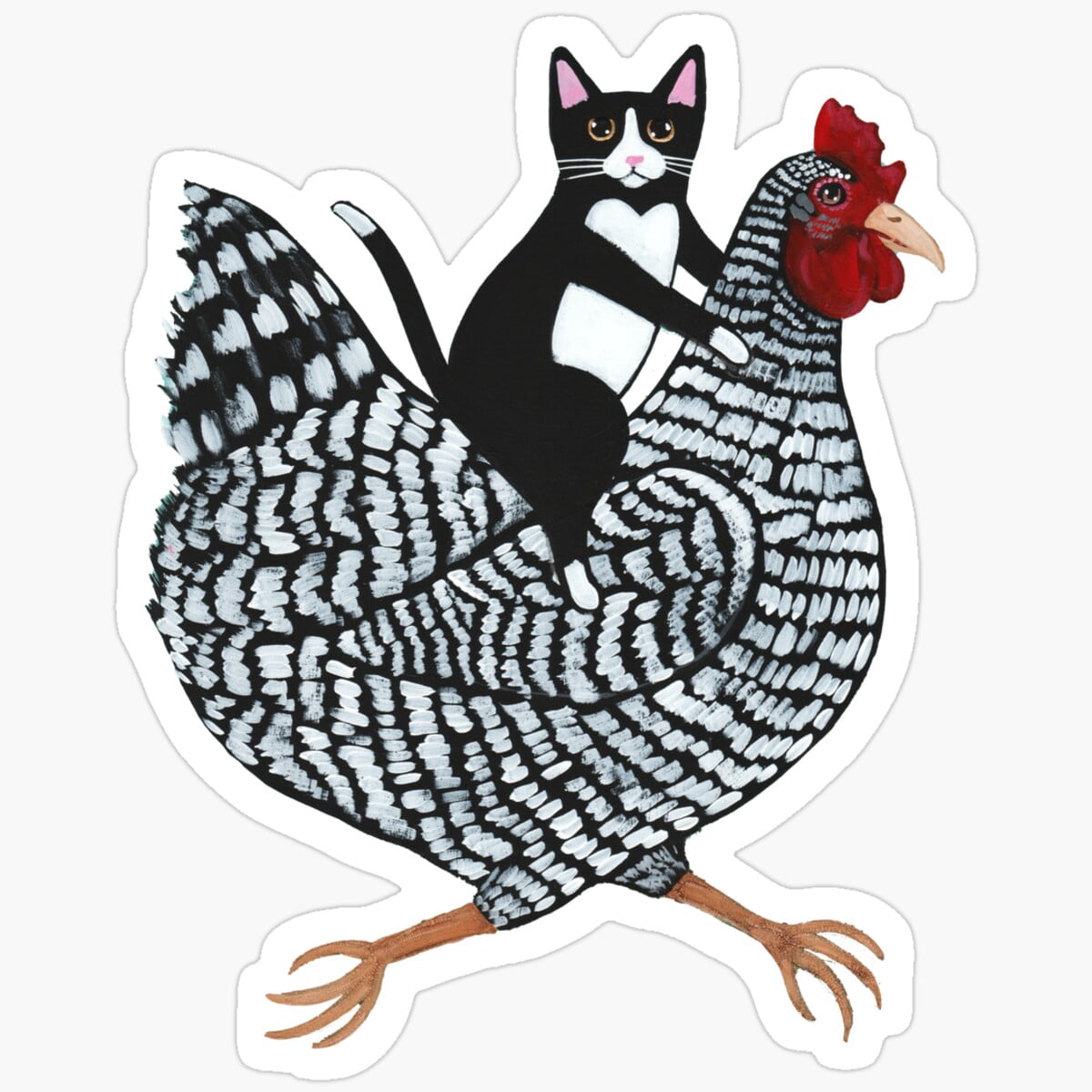 DOPASTICKER Tuxedo Cat Chicken Ride Sticker. Gift You Phone Sticker ...