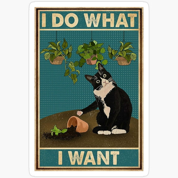 DOPASTICKER Tuxedo Cat Gardening Quotes Sticker, Waterproof Decal For ...