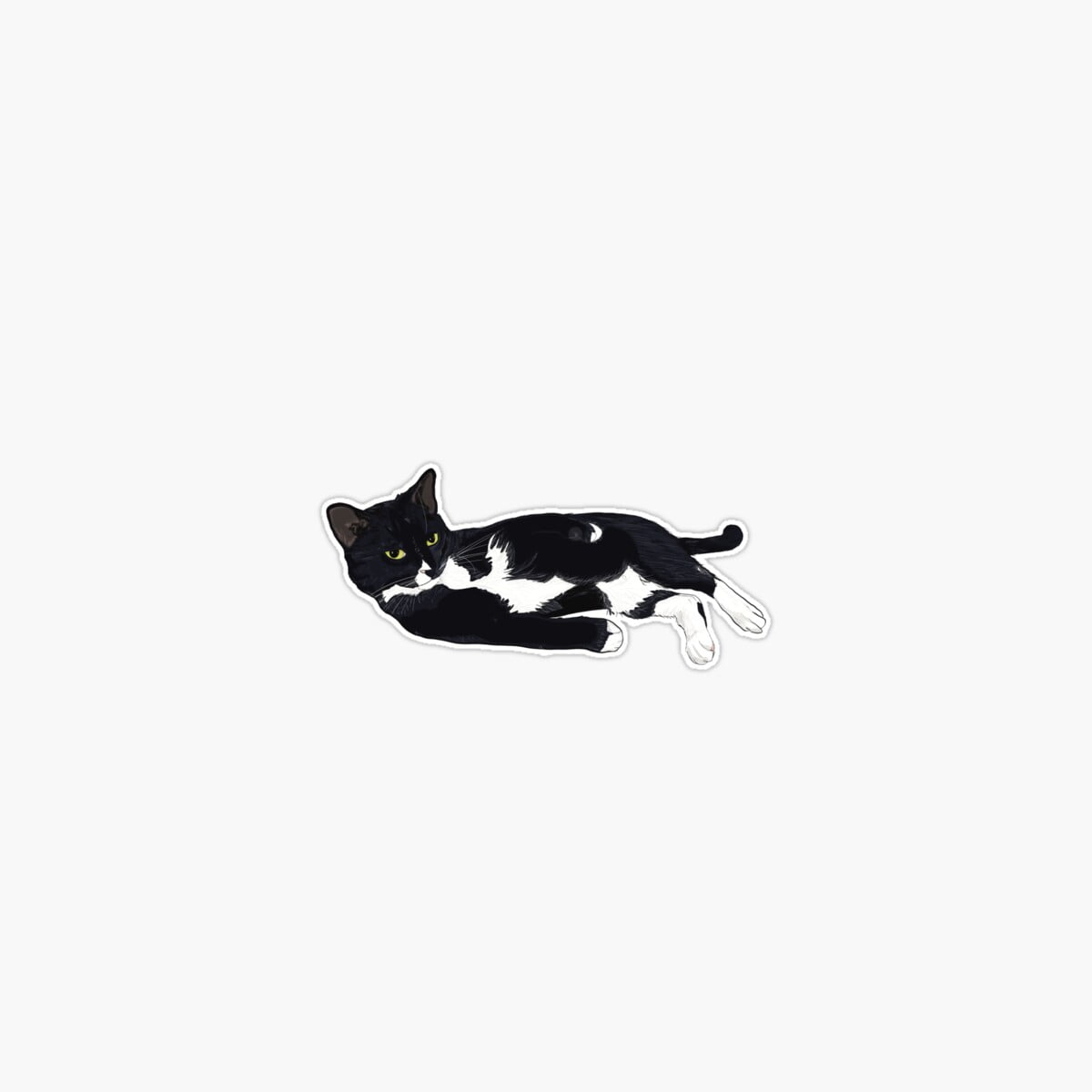 DOPASTICKER Tuxedo Cat Lounging Sticker, Phone Sticker Water Bottle ...
