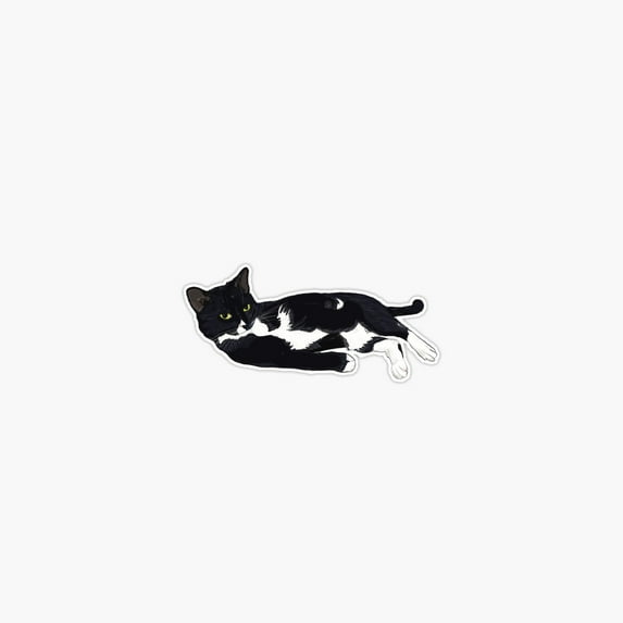 DOPASTICKER Tuxedo Cat Lounging Sticker, Phone Sticker Water Bottle ...