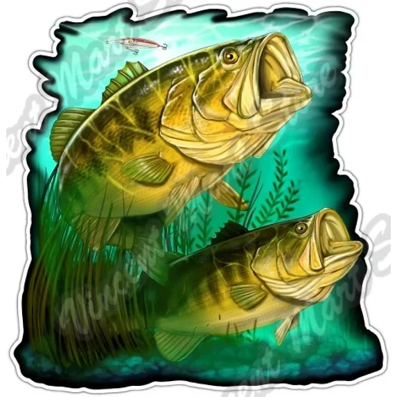 DOPASTICKER Two Bass Fish Fishing Lure Fisherman Car Sticker Decal ...