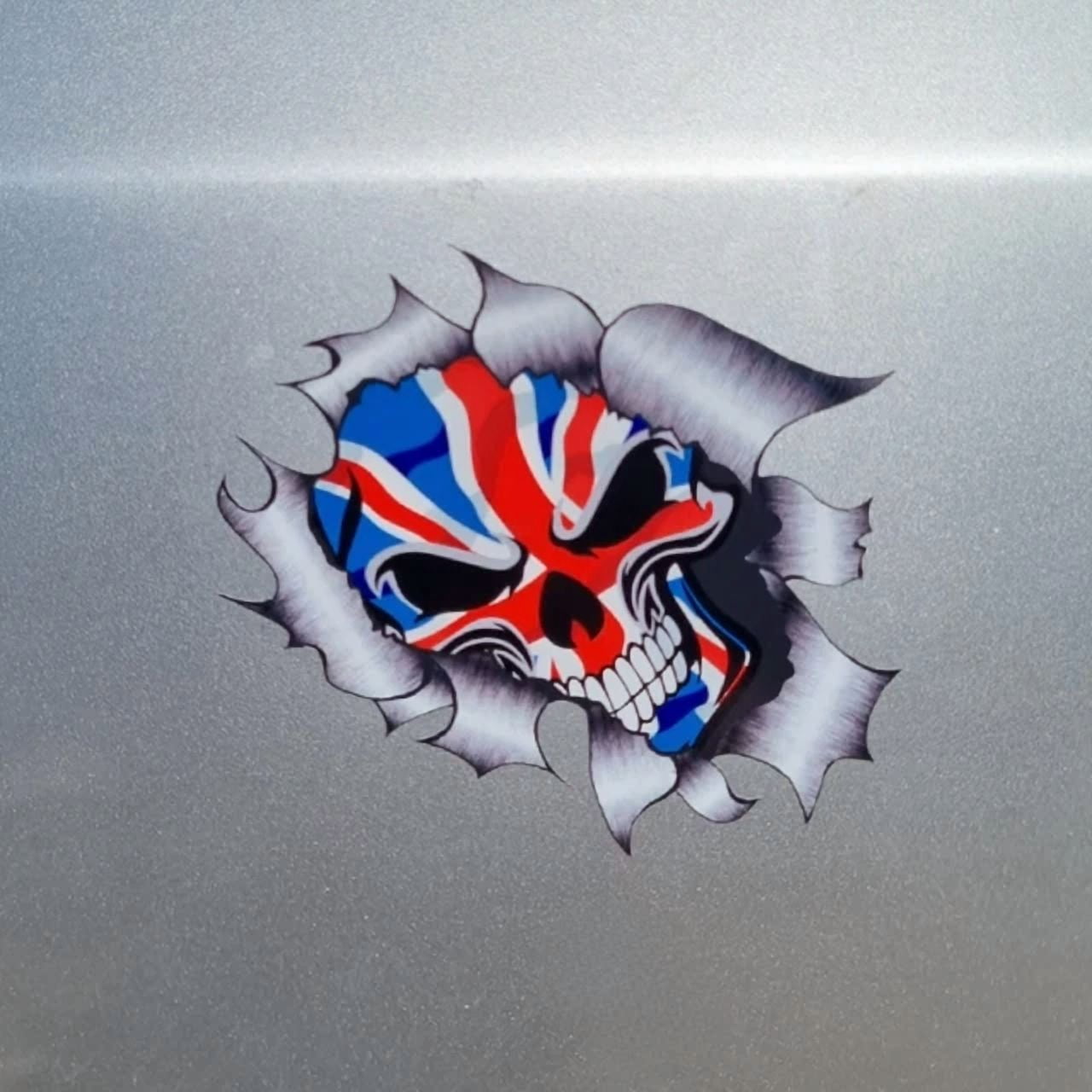 DOPASTICKER Uk British Flag Skull Ripped Open Metal Sticker Decal For ...
