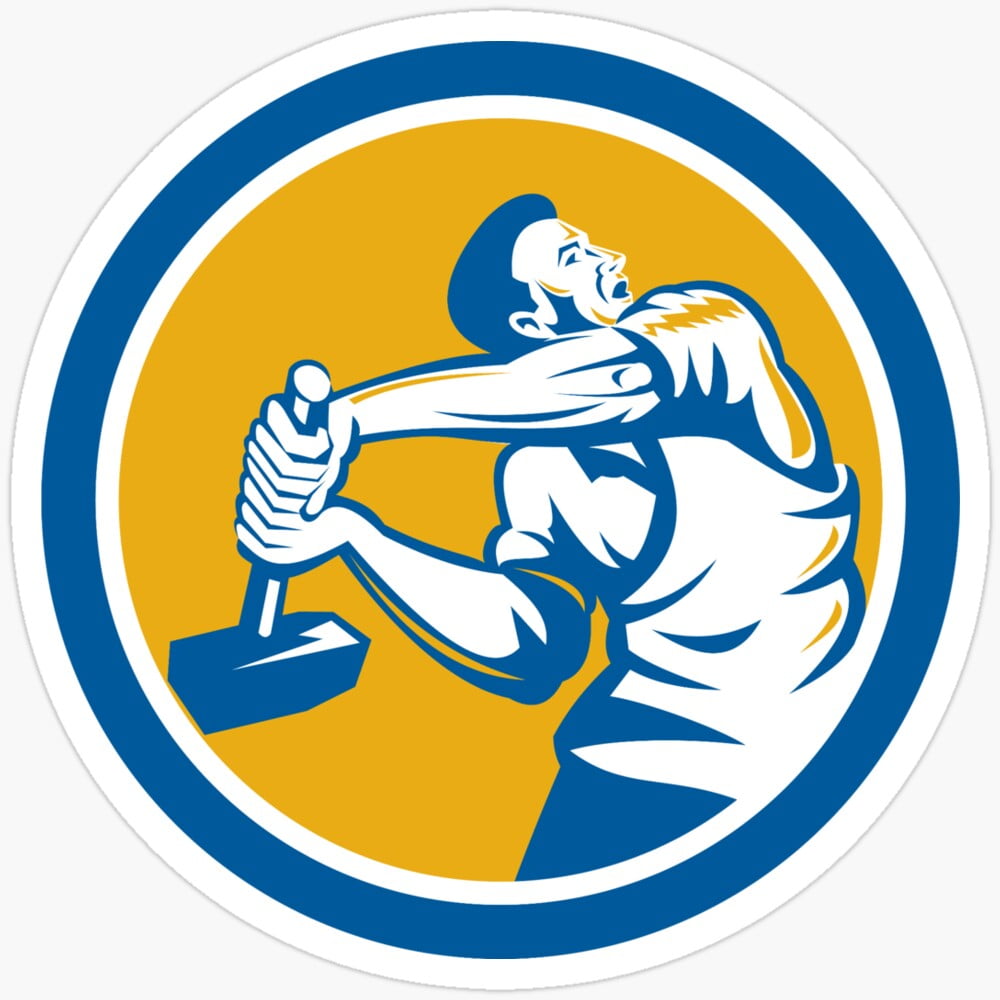 DOPASTICKER Union Worker Strike With Sledgehammer Retro Sticker Phone ...