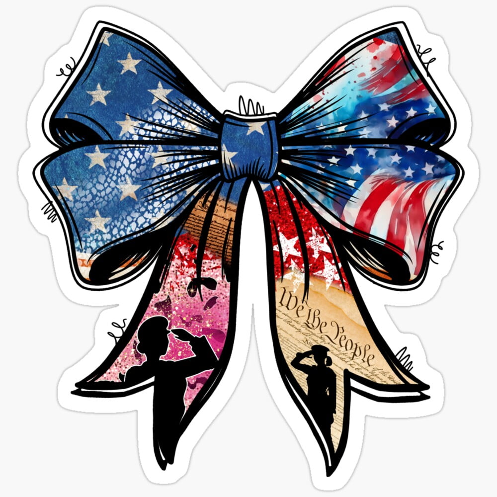 DOPASTICKER Usa Doodle Bow Coquette, Usa Flag, 4Th Of July Gifts ...