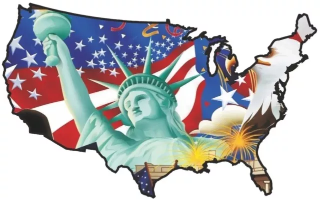 DOPASTICKER Usa Eagle And Statue Sticker United States Map Flag Sticker ...