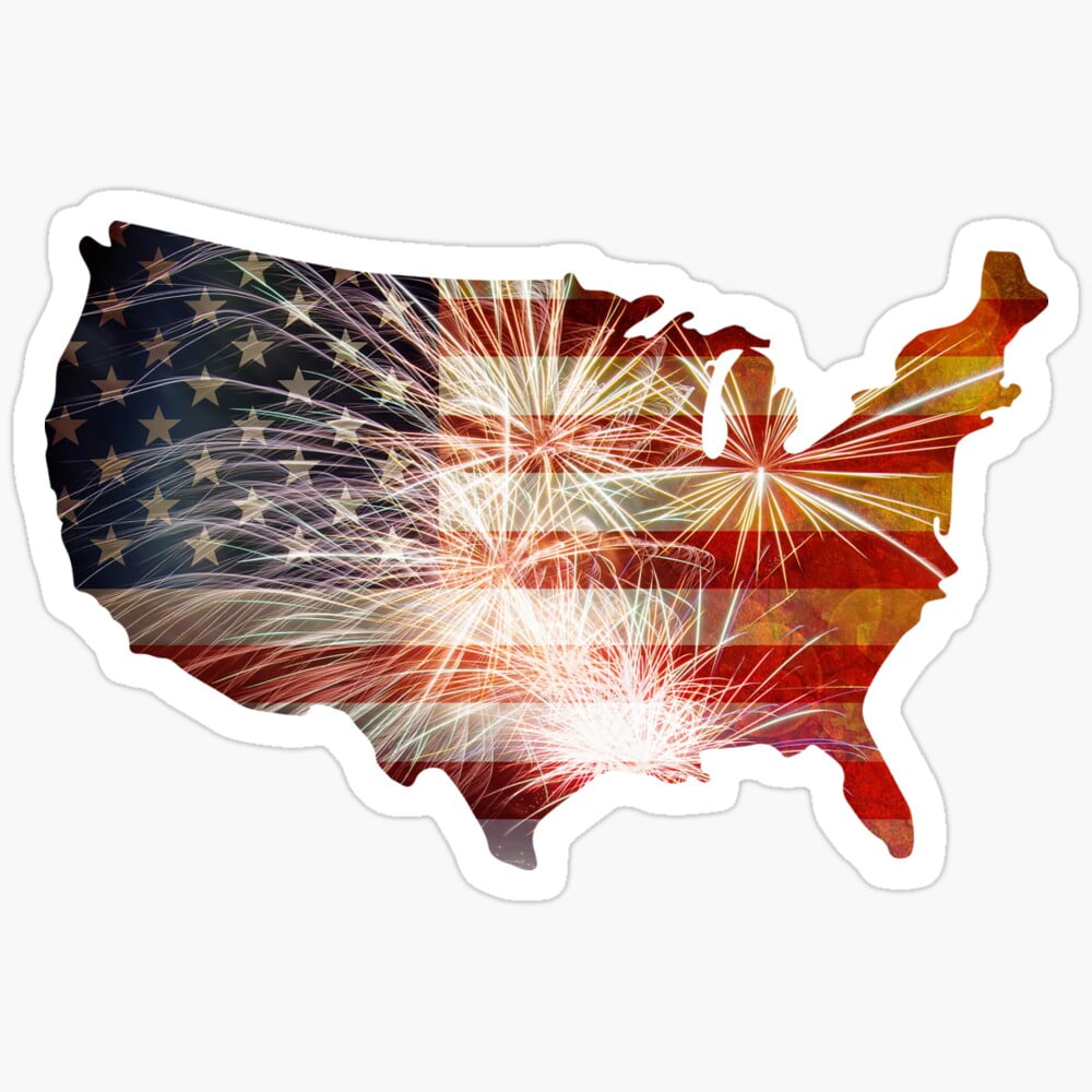 DOPASTICKER Usa Flag With Fireworks Map Grunge Background Sticker Phone ...
