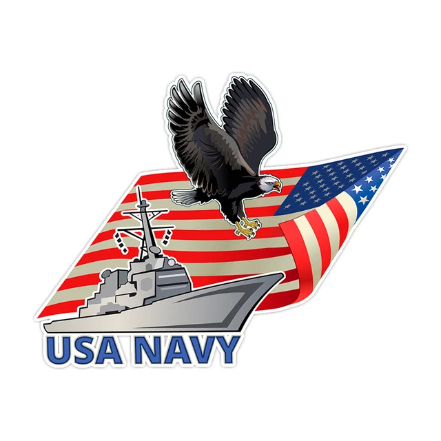 DOPASTICKER Usa Navy Eagle & Warship American Flag Sticker Military ...