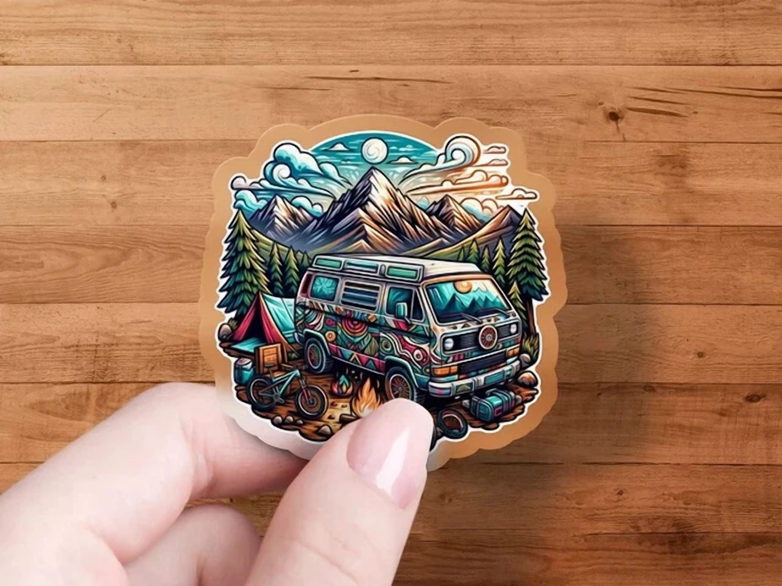 DOPASTICKER Van Life Adventure Sticker Water-Resistant Camping Scene ...