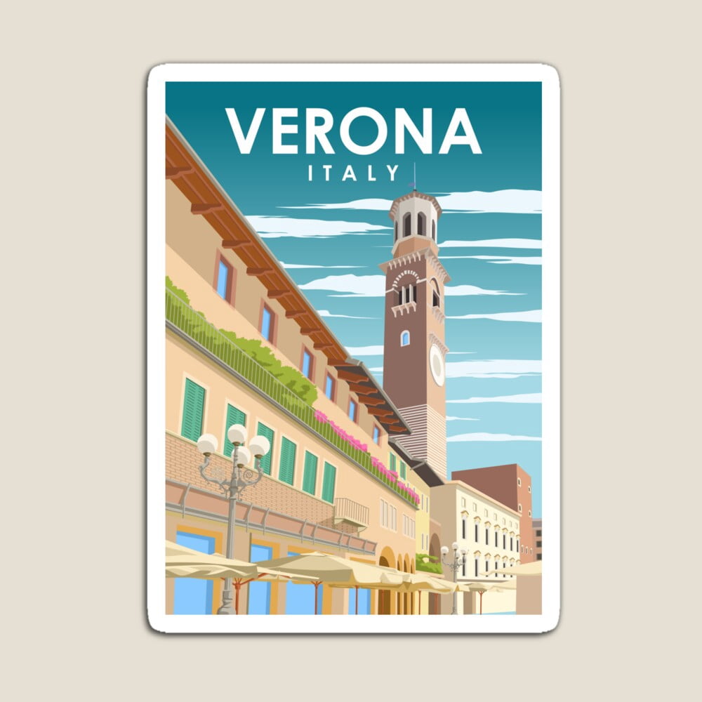 DOPASTICKER Verona Italy Vintage Minimal Retro Travel Poster Tower ...