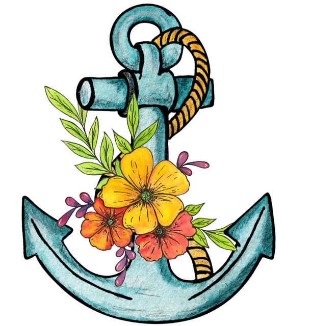 DOPASTICKER Vintage Anchor Flowers Pretty Sea Nautical Sailor Ocean ...