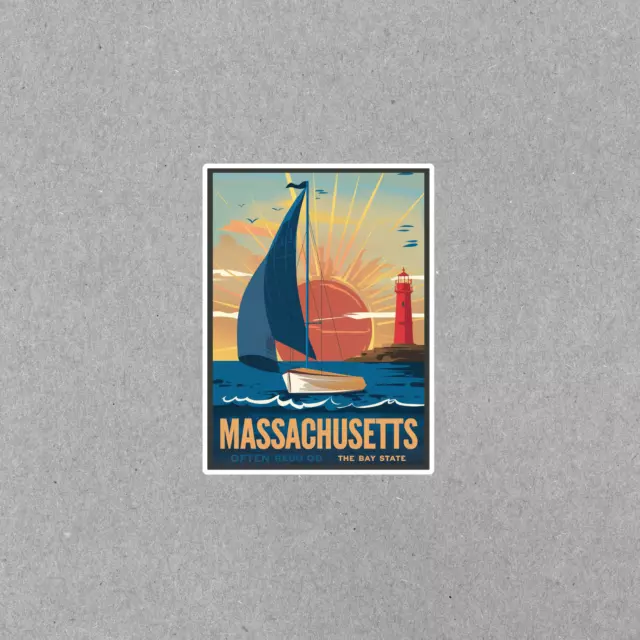 DOPASTICKER Vintage Massachusetts Travel Sticker - Sailboat Sunset ...