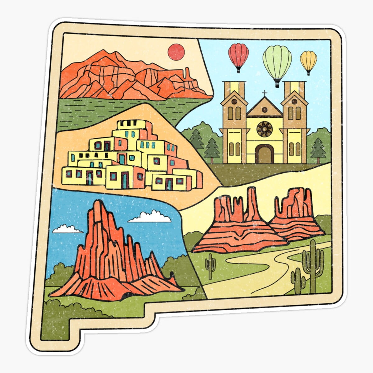 DOPASTICKER Vintage New Mexico State Map, Las Vegas Carlsbad Caverns ...