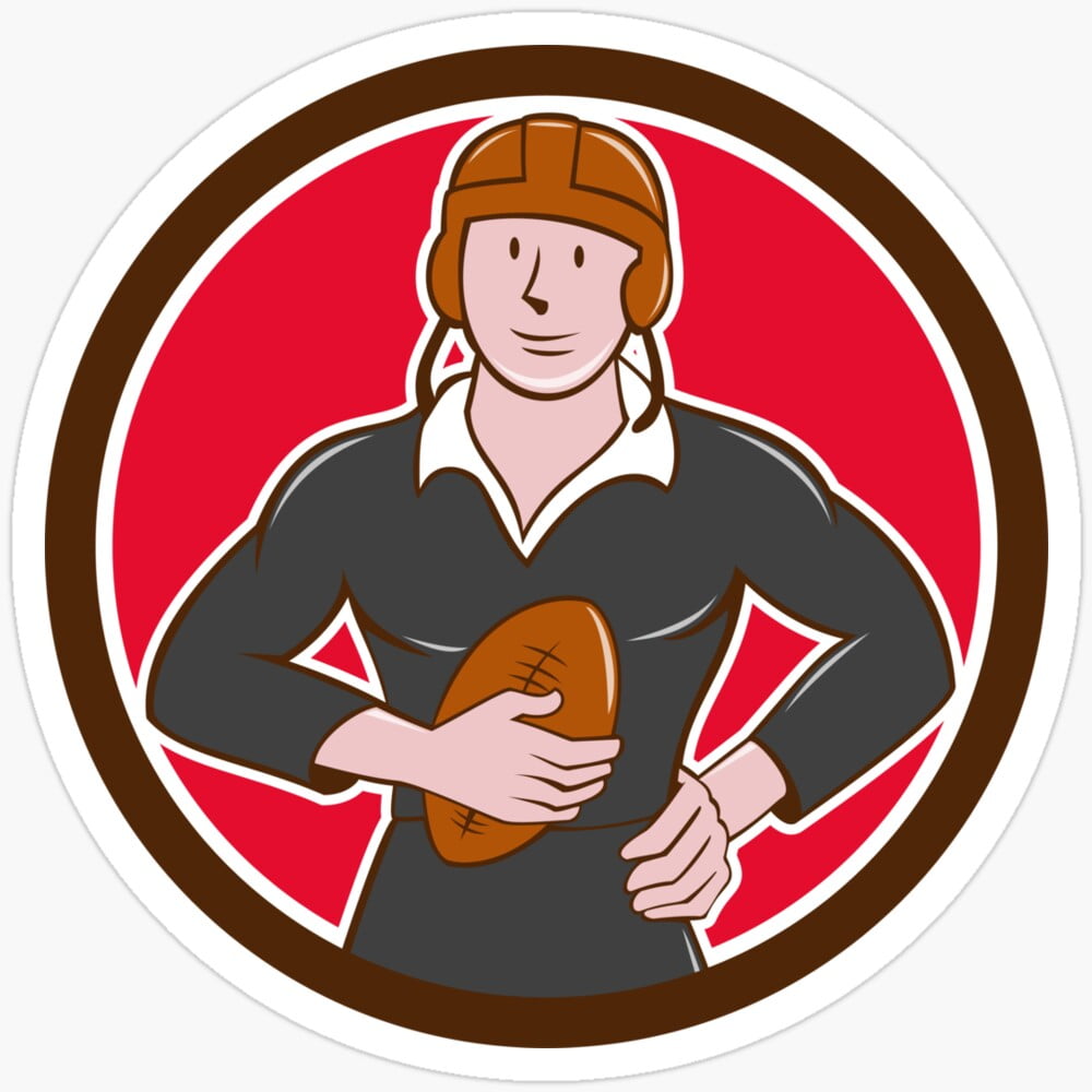 DOPASTICKER Vintage Nz Rugby Player Hold Ball Circle Cartoon Sticker ...