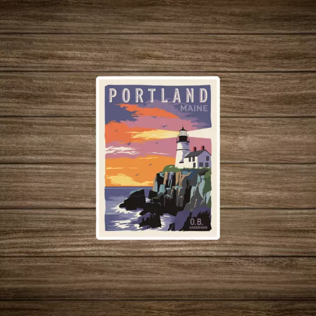 DOPASTICKER Vintage Portland Maine Travel Sticker - Lighthouse Sunset ...