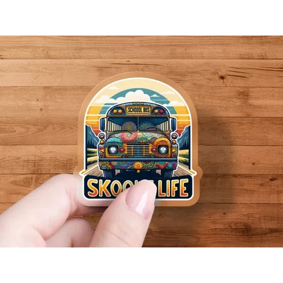 DOPASTICKER Vintage School Bus Sticker Skoolie Life, Boho Hippie Laptop ...