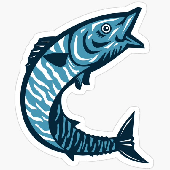 DOPASTICKER Wahoo Fish Jumping Isolated Retro Sticker Phone Decal Water ...