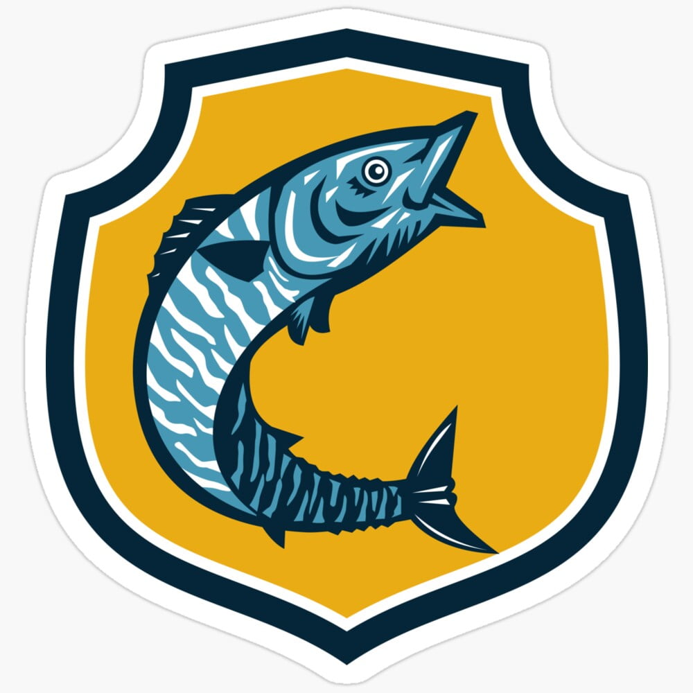 DOPASTICKER Wahoo Fish Jumping Shield Retro Sticker Phone Decal Water ...