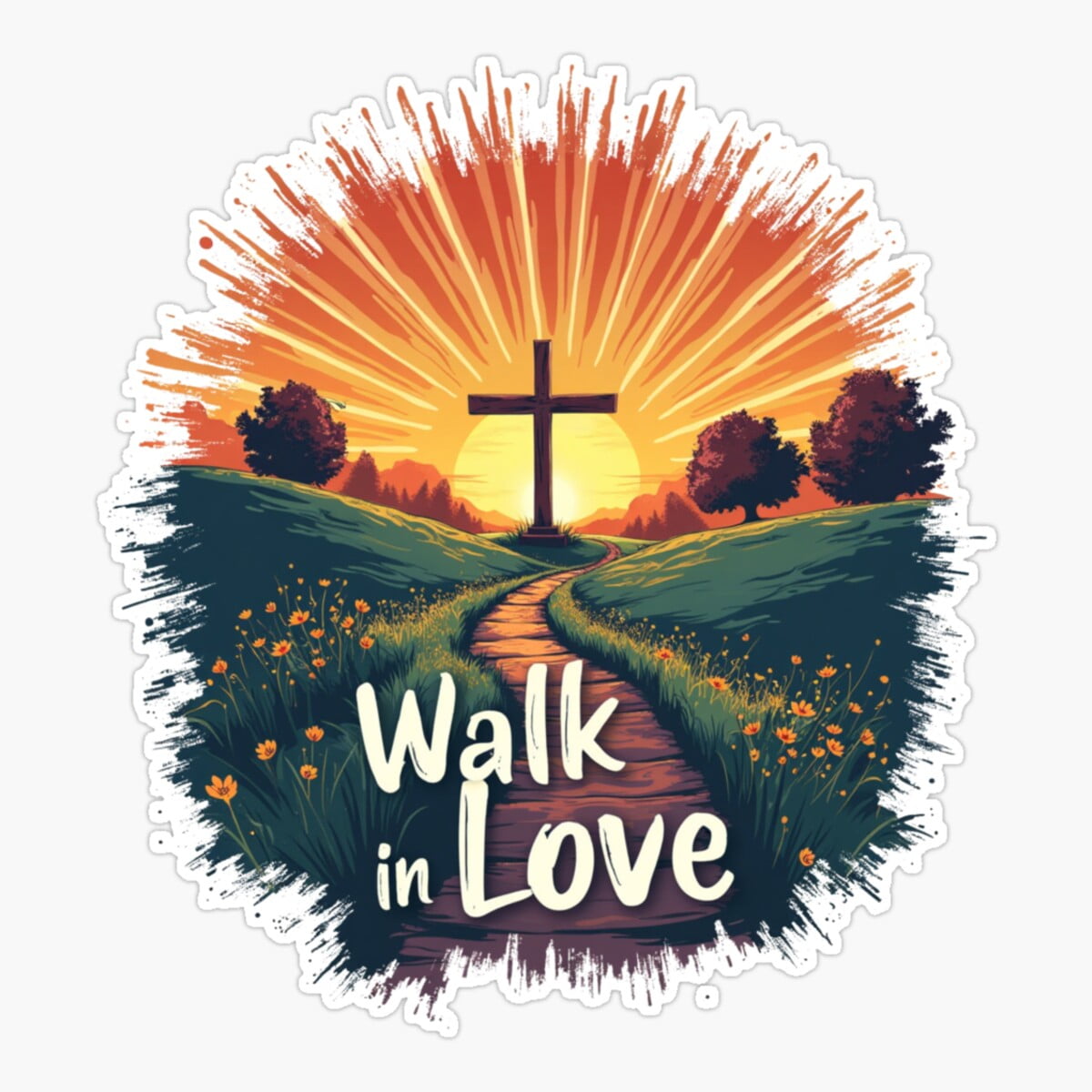 DOPASTICKER Walk In Love, Winding Path, Sunset Art Sticker, Phone ...