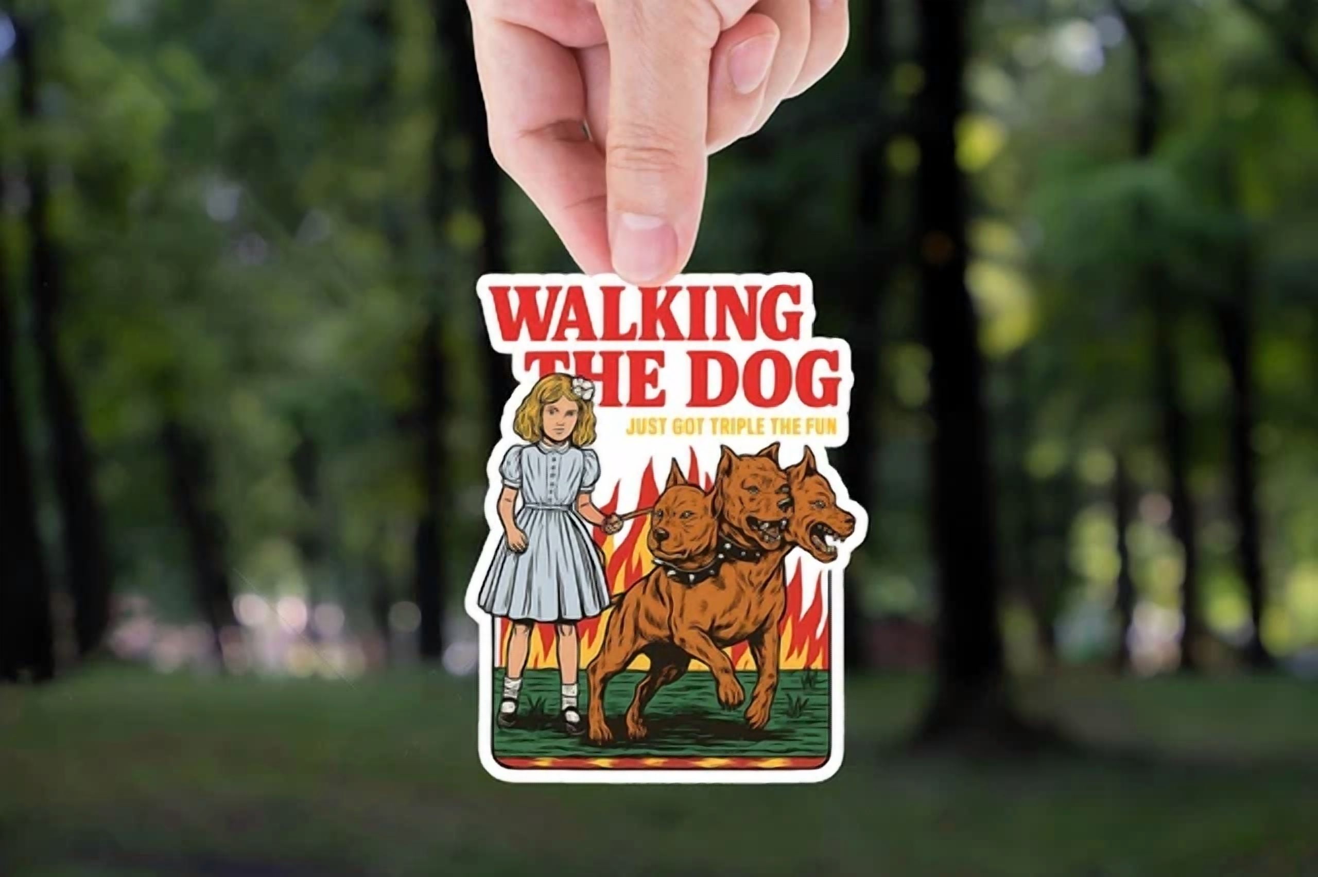DOPASTICKER Walking The Dog Sticker, Dog Sticker, Retro Vintage Style ...