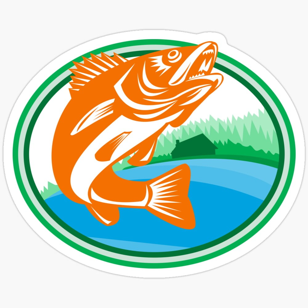 DOPASTICKER Walleye Fish Lake Cabin Oval Retro Sticker Phone Decal ...