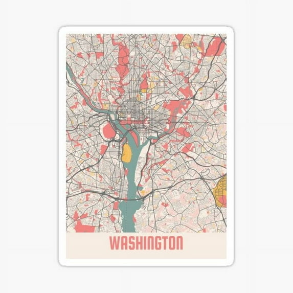 DOPASTICKER Washington City Map Chalk Retro City Map Poster Sticker ...