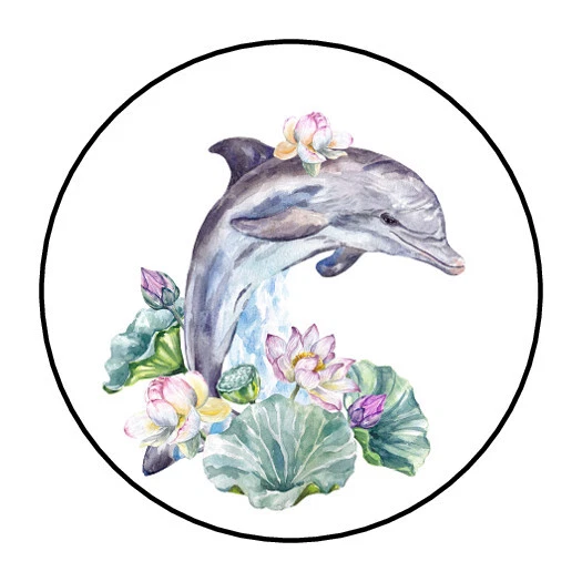 DOPASTICKER Watercolor Floral Dolphin Stickers Ocean Phone Decal Water ...