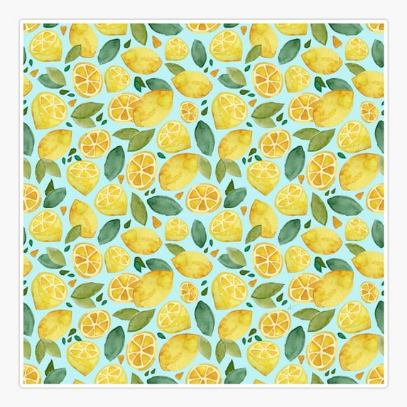 DOPASTICKER Watercolor Lemon - Blue Background Sticker, Phone Sticker ...