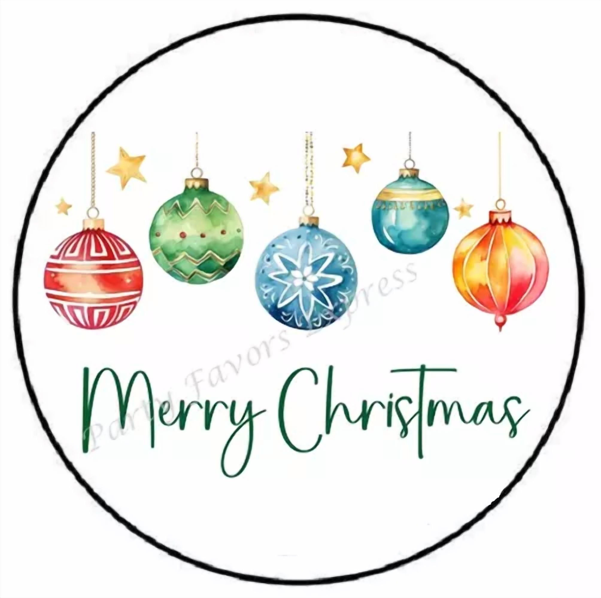 DOPASTICKER Watercolor Merry Chris.Tmas Ornaments Stickers Favors Gift ...