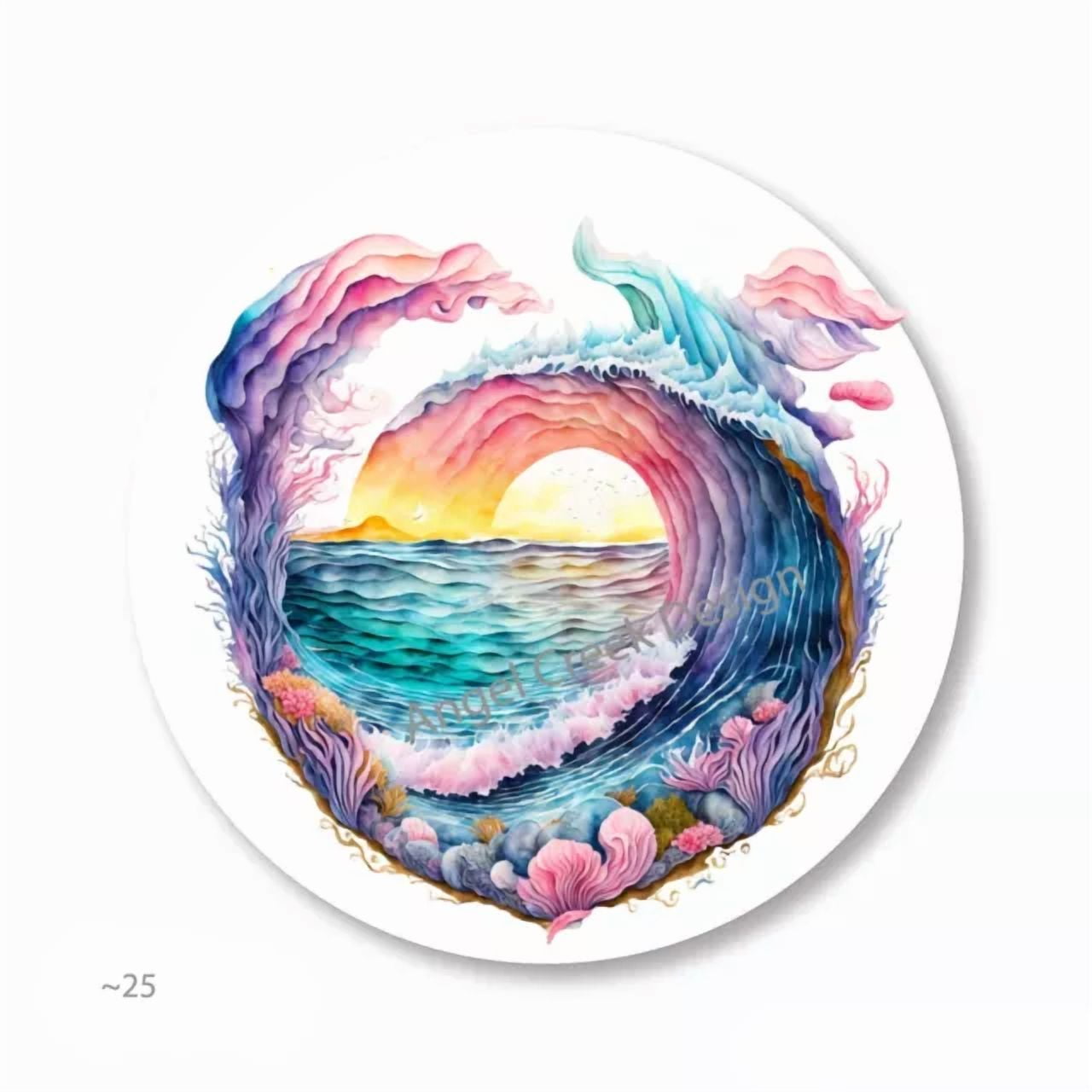 DOPASTICKER Watercolor Ocean Wave Beach Scrapbook Stickers Phone Decal ...